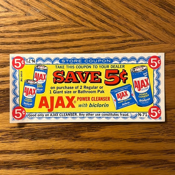 Vintage | Other | Vtg 6s Ajax Power Cleanser 5c Store Coupon ...